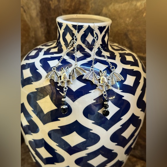 Hand Crafted | Jewelry | Chunky Silver Bat Beaded Dangle Earrings ...